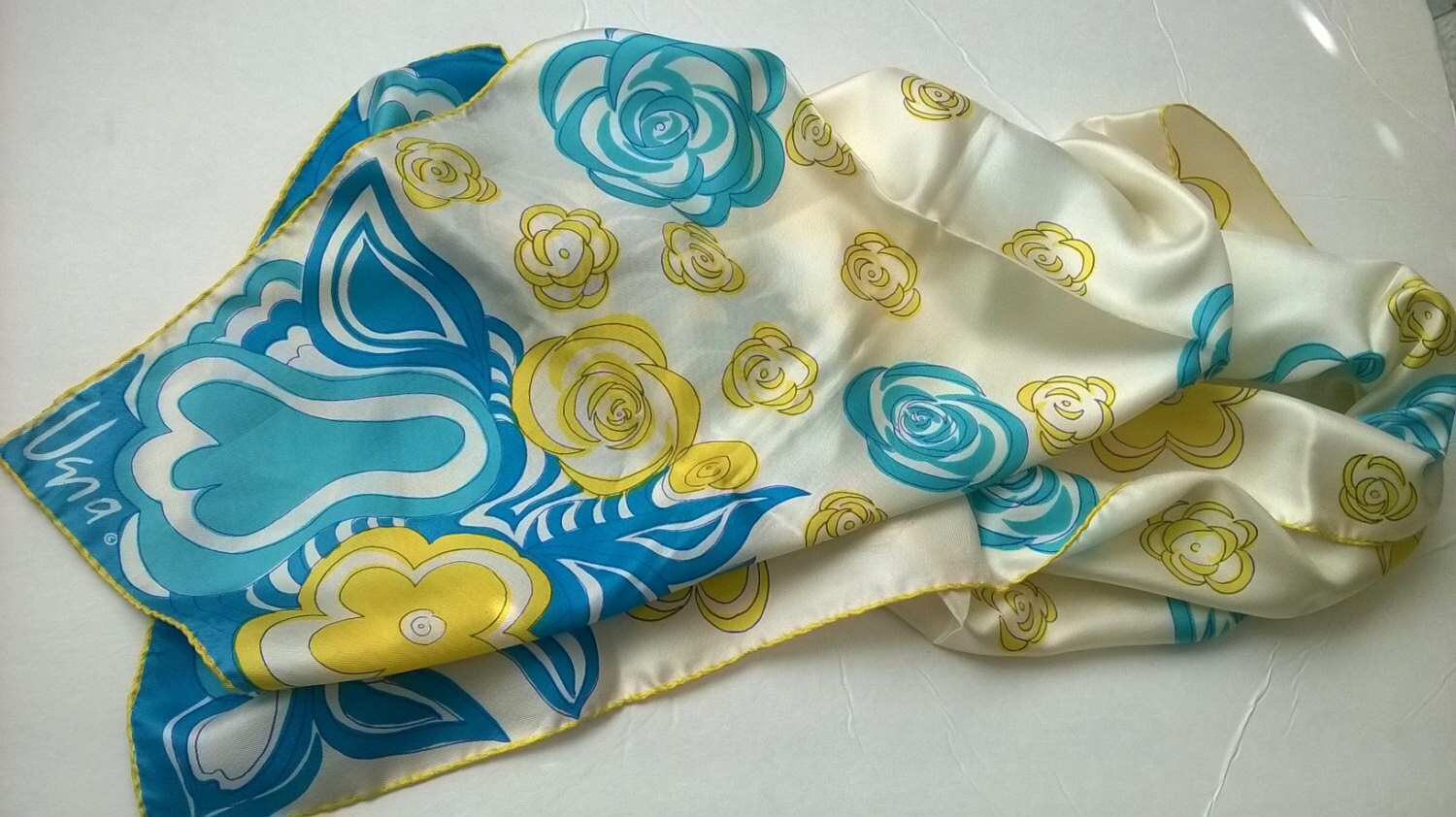 Vera Turquoise Yellow Floral Silk Scarf 1970s – Haute Juice