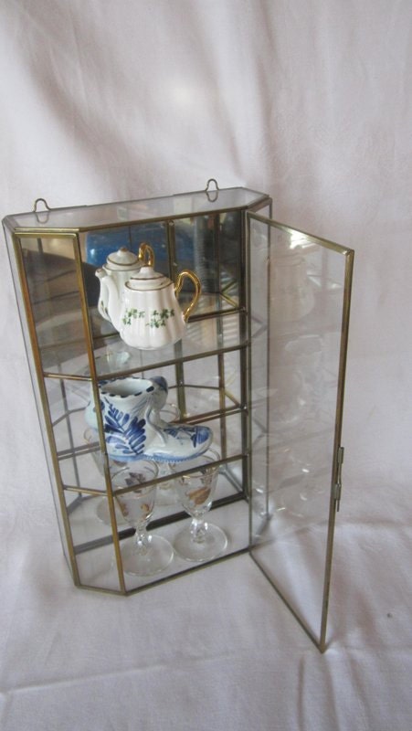 Unique Miniature Trinket Display Shadow Box Glass Mirror and brass ...