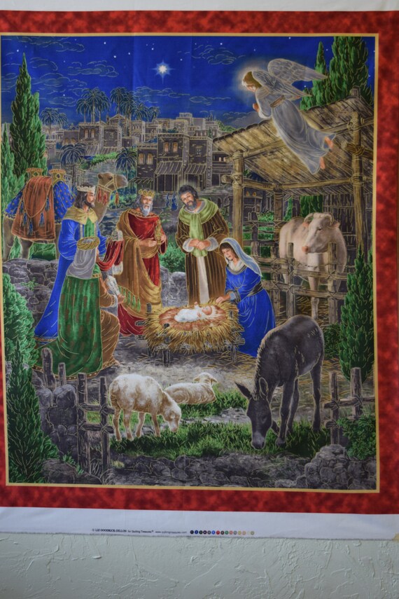 Nativity Fabric Nativity Panel Holy Gathering by Liz