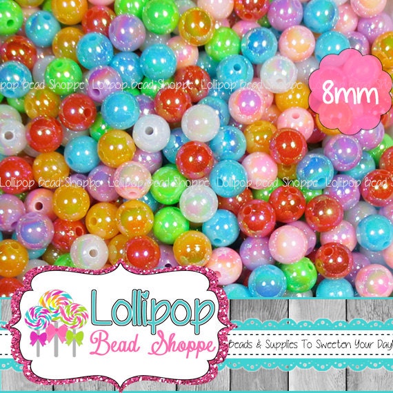 SALE 8mm RED AB Solid Acrylic Beads Round Iridescent Beads