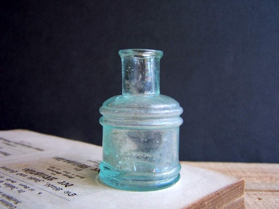 Old Ink Well Bottle. Antique Light Blue Glass by RarityFromAfar