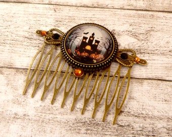 Small hair comb in green bronze with Dragon's Eye Fantasy
