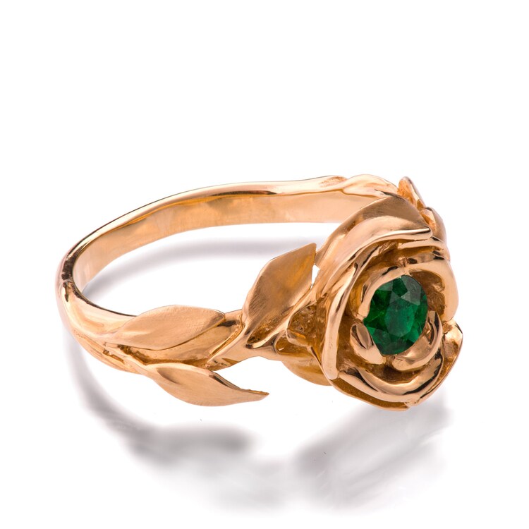 Rose Engagement Ring 18K Rose Gold Emerald by DoronMeravWeddings
