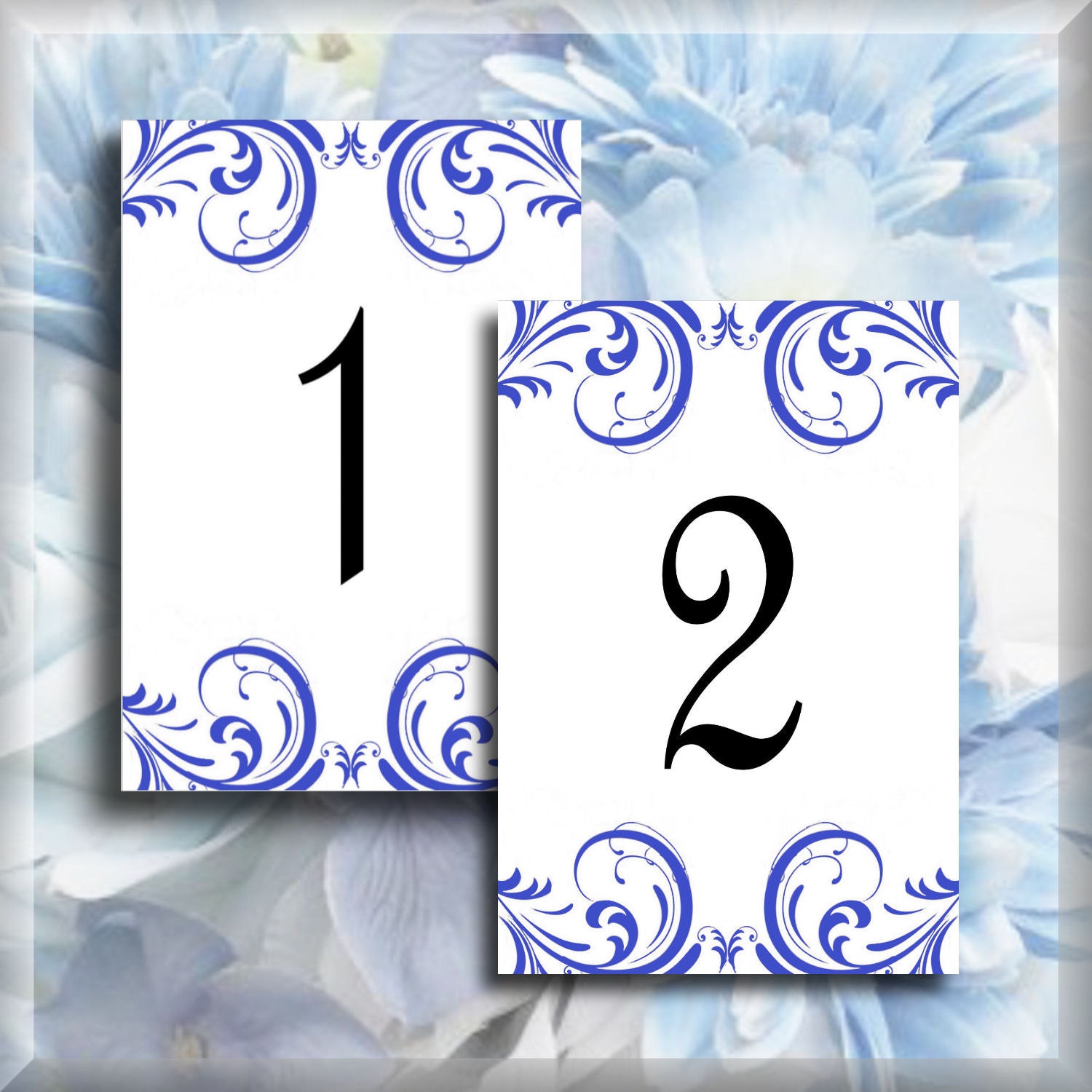Royal Blue Swirl Printable Table Numbers 5 x 7 Tables 1 by iDoDiY