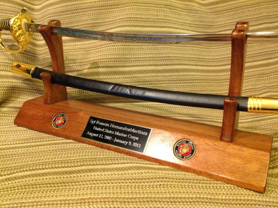USMC Sword Display with customized plate by LarrysWoodworking