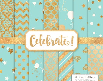 Celebrate Gold Foil Digital Papers in Christmas party