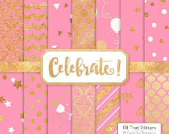 Celebrate Gold Foil Digital Papers in Christmas party