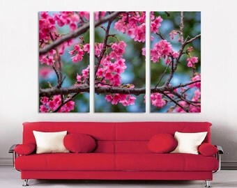 3 Panel Canvas Split Cherry Blossom Tree Photo Print on