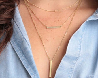 Gold bar necklace | Etsy