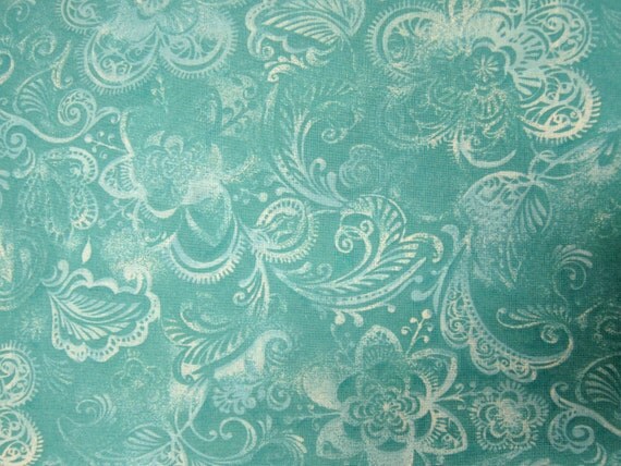 108 Teal floral Backing fabric. 108 inch wide cotton
