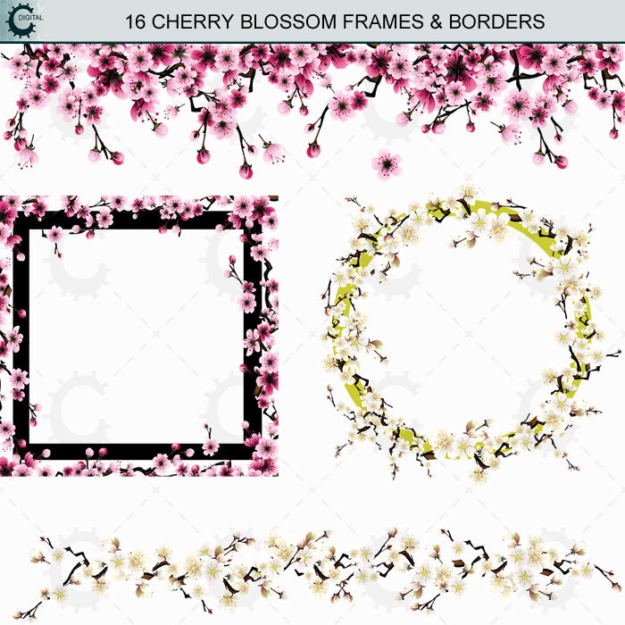 16 Cherry Blossom/Sakura Borders and Frames