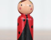 Items similar to Ladybug Peg Doll - Hand-painted - Red and Black ...