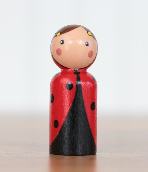 Items similar to Ladybug Peg Doll - Hand-painted - Red and Black ...