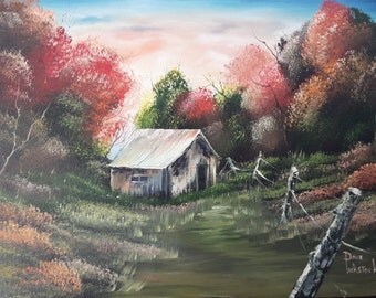 Log cabin painting | Etsy