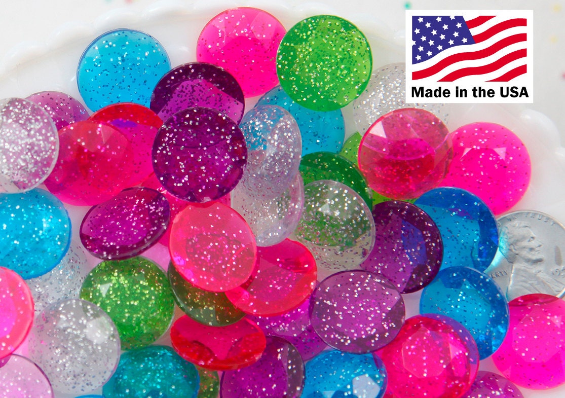 Gem Cabochons 18mm Faceted Glitter Gems Acrylic or Resin