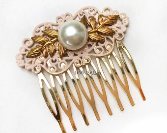 Pink pearl hair comb | Etsy
