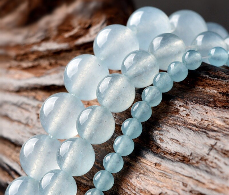 Natural Light Blue Jade Beads Smooth Polished Round 4mm-14mm
