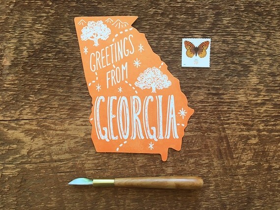 Georgia Postcard Greetings from Georgia Die Cut Letterpress