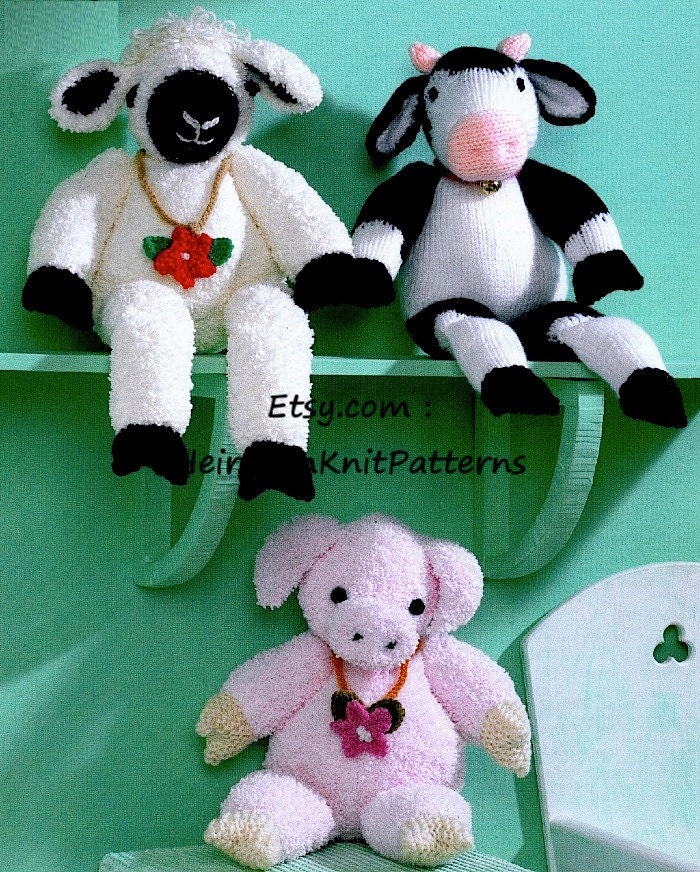 Knit 3 Farmyard Animals: Pig Sheep Cow Pattern Knit Baby