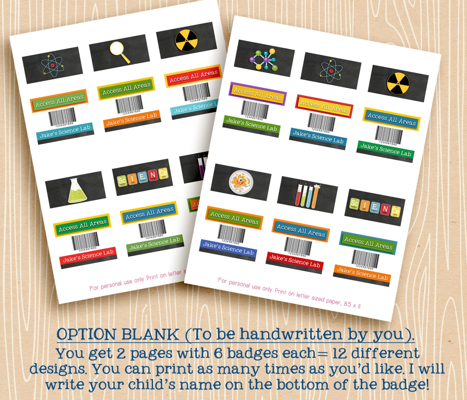 Science Badges. Personalized science party badges. Printable