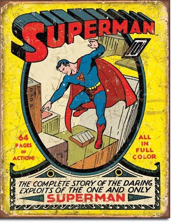 Vintage Style Superman Comic Book Cover by HeartFeltRustics