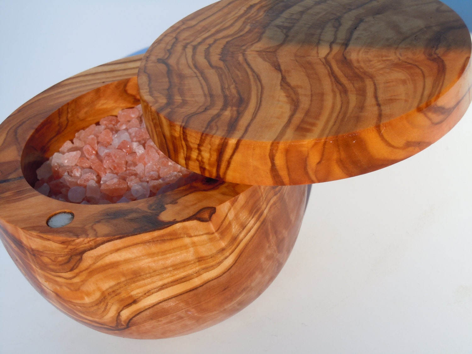 Olive wood salt keeper/ salt cellar with magnetic lid free