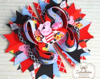 Peppa Pig hair bow Peppa Pig clips Peppa Pig Party Peppa