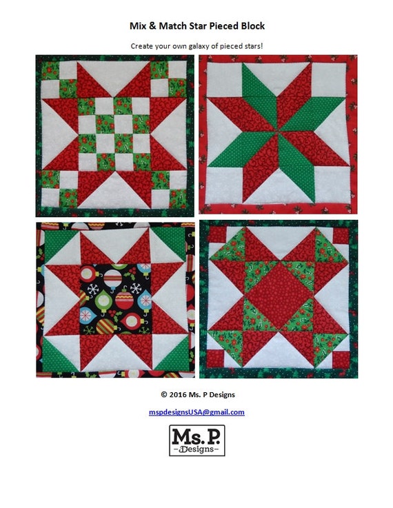 Pieced Christmas stars PDF quilt block pattern quick pieced