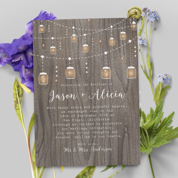 Rustic Wedding Announcements Elopement Announcement Card