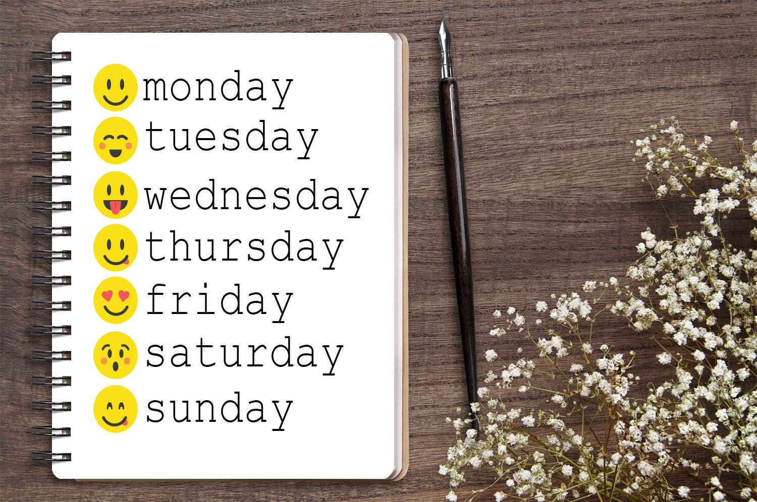 Emoji Days of the Week Notebook Custom by PaperInkedStudio on Etsy