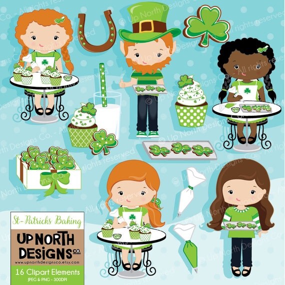 St-Patricks Day Clipart Green Cupcakes Clover by UpNorthDesignsCo