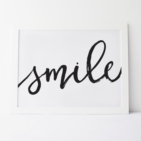 Artículos similares a Printable Art "Smile" Cursive Smile Wall Art Wall ...