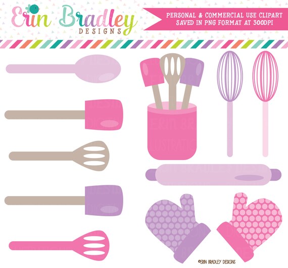 Baking Kitchen Clipart Graphics Pink & Purple Cooking Utensils
