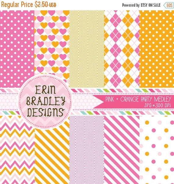 SALE Pink and Orange Digital Paper Pack by ErinBradleyDesigns