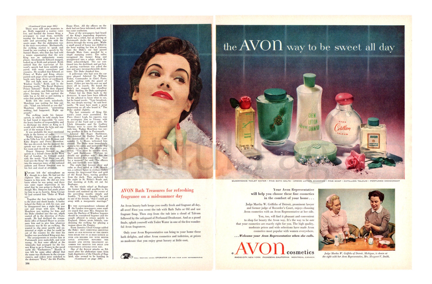 1954 Avon Vintage Ad 1950's Beauty Retro Beauty