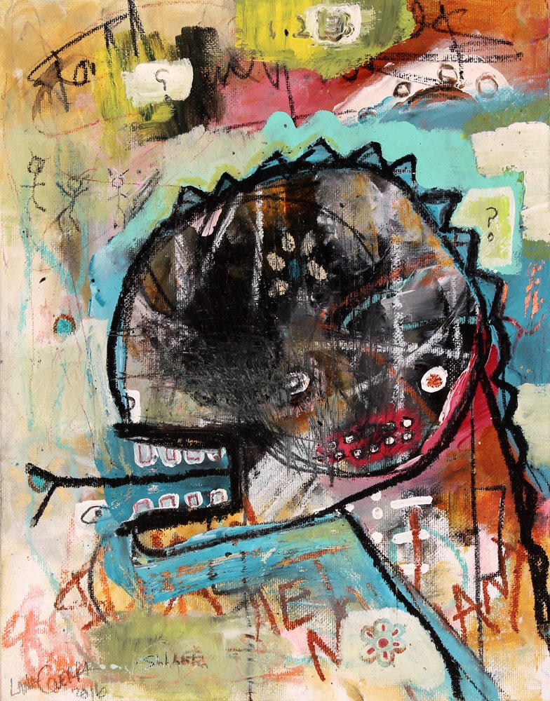 Surreal Monster Art Print. art brut Colorful wall art
