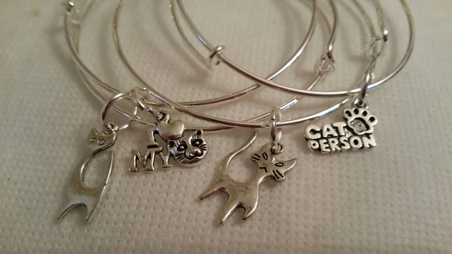 Love My Cat Bangles Set Of 4 Stackers Silver Plated Bracelet