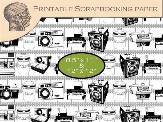 Printable Digital Scrapbooking Paper Graphics Vintage Cameras