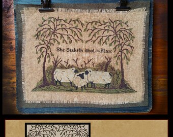 Primitive folk Art Wool and Flax Art 8.5x11 download print