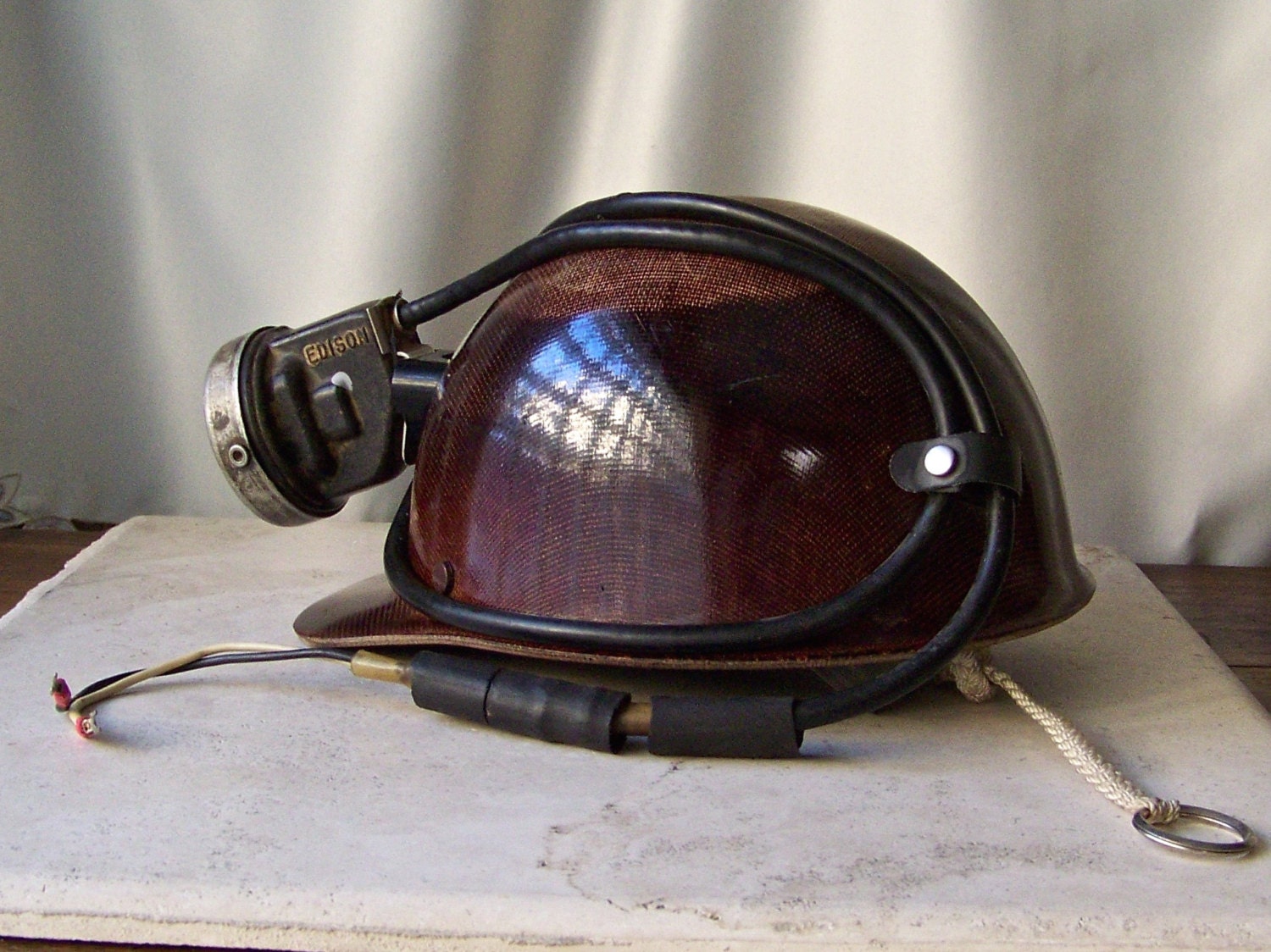 Vintage Miners Helmet With Lamp Light Fiberglass SkullGuard Hard Hat ...