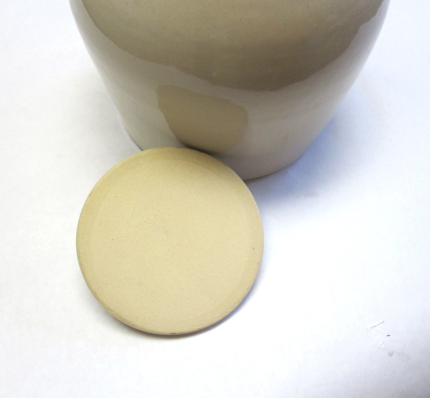 Large Stoneware Crock With Lid Spongeware Trim