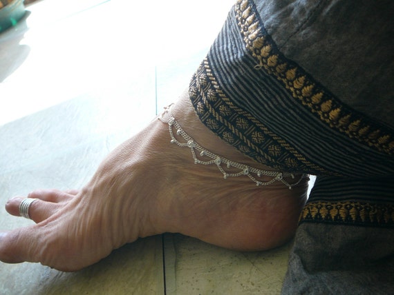 silver anklet chain gypsy ankle bells Indian vedic foot