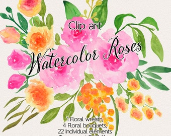 Watercolor Flower Clipart Peonies and Roses Floral clipart