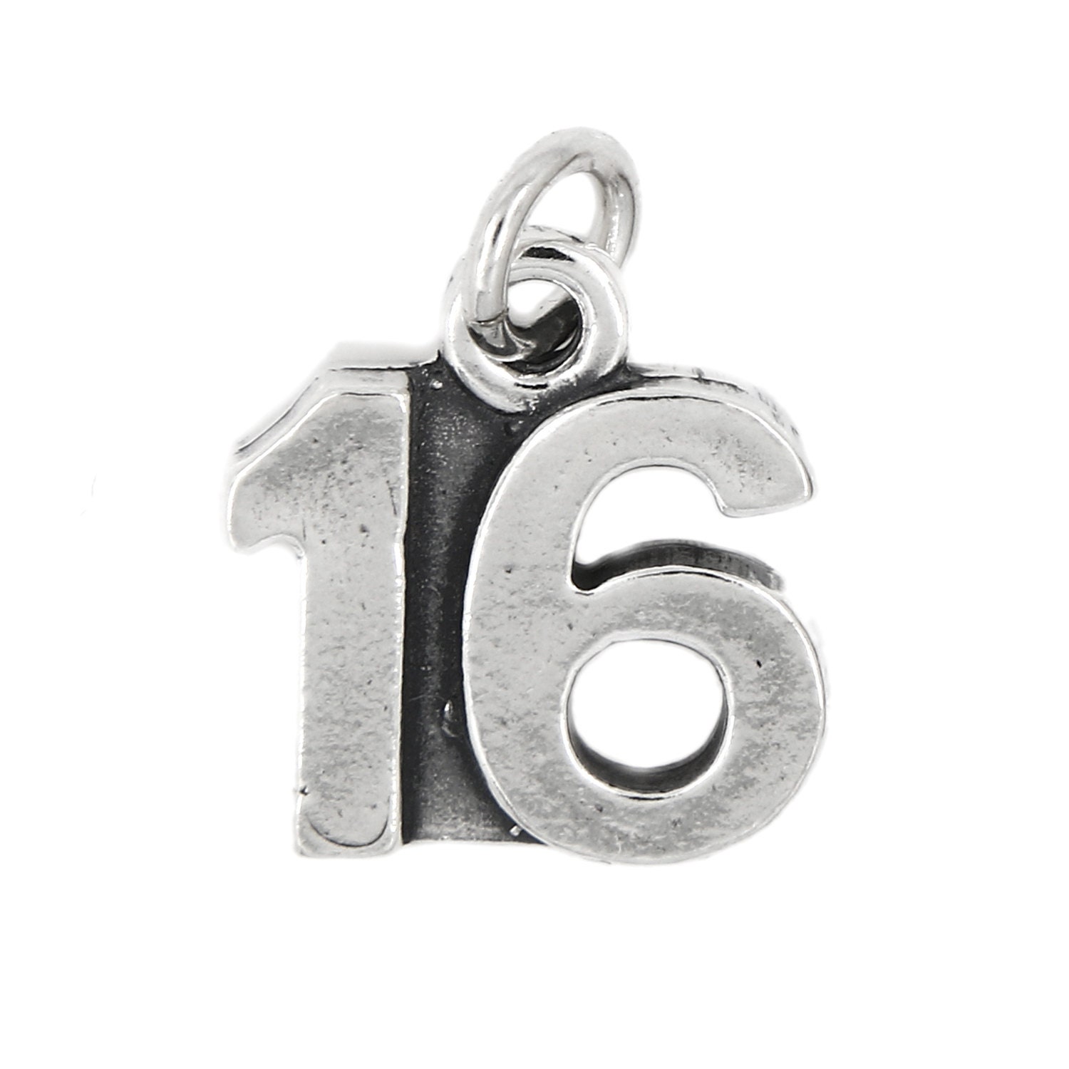 Sterling Silver Large Number 16 Charm Pendant