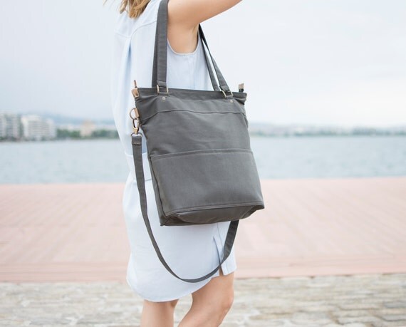 Grey canvas tote bag Canvas laptop bag Laptop tote bag