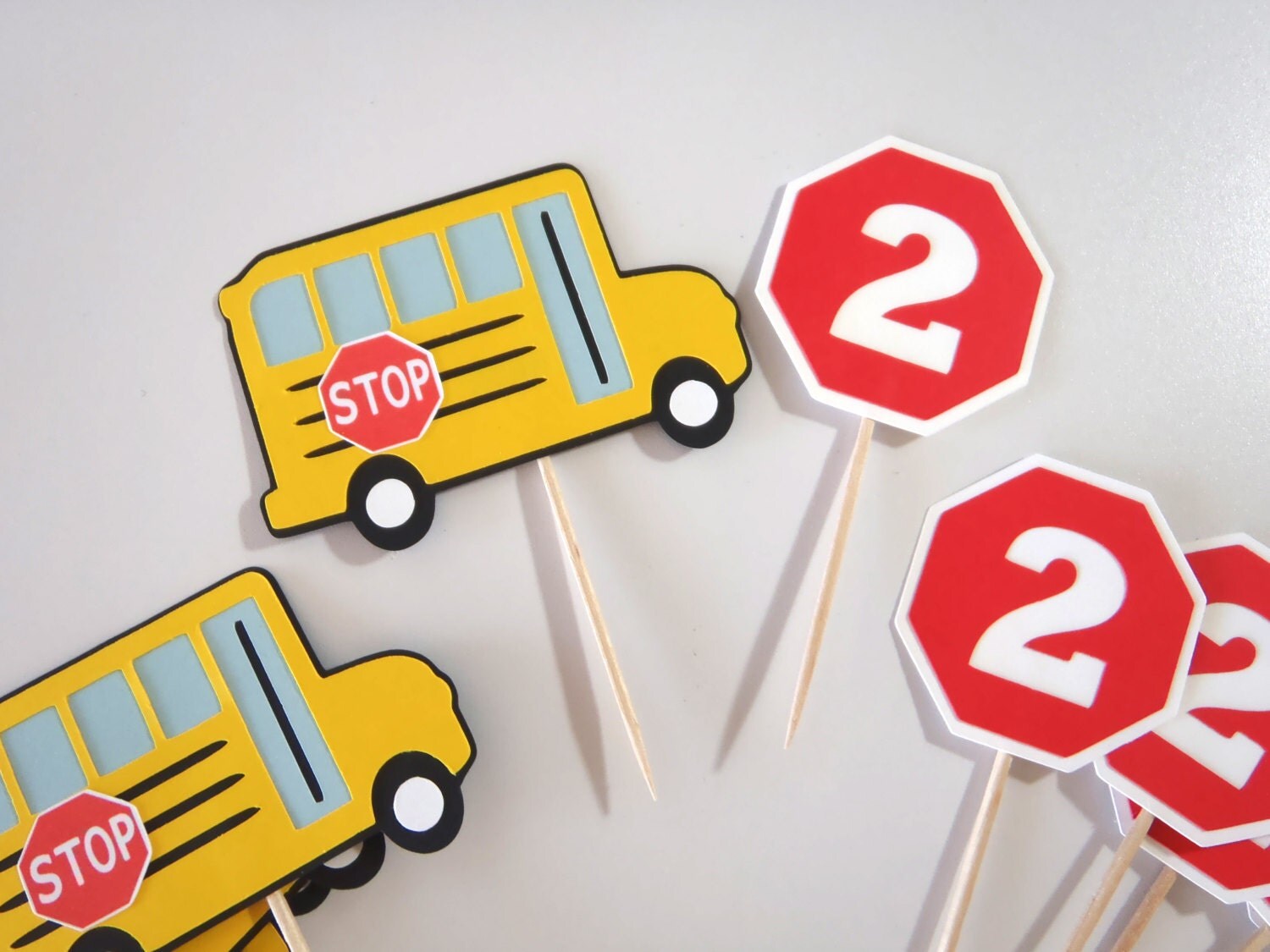 School Bus Party Cupcake Toppers Wheels on the Bus Birthday