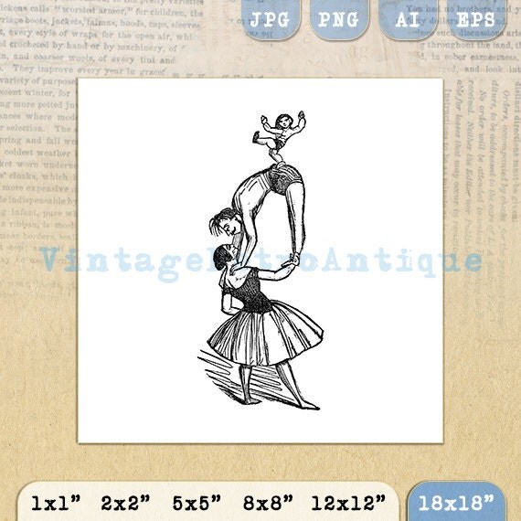 Digital Printable Circus Acrobats Download by VintageRetroAntique
