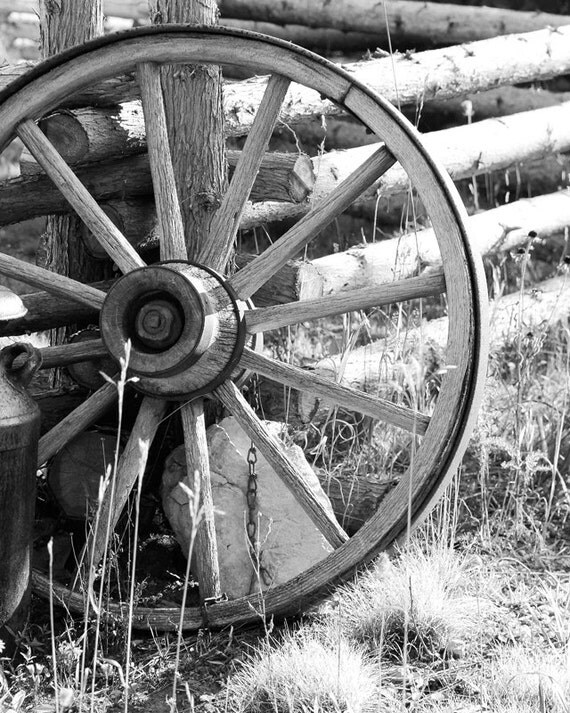 Wagon Wheel photo print or canvas black and white by MFphotoart