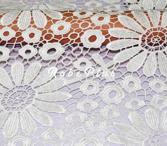 White Sunflower Lace White Floral lace fabric White