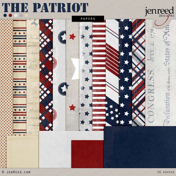 USA Patriotic Digital Paper 4th of July Scrapbook Paper